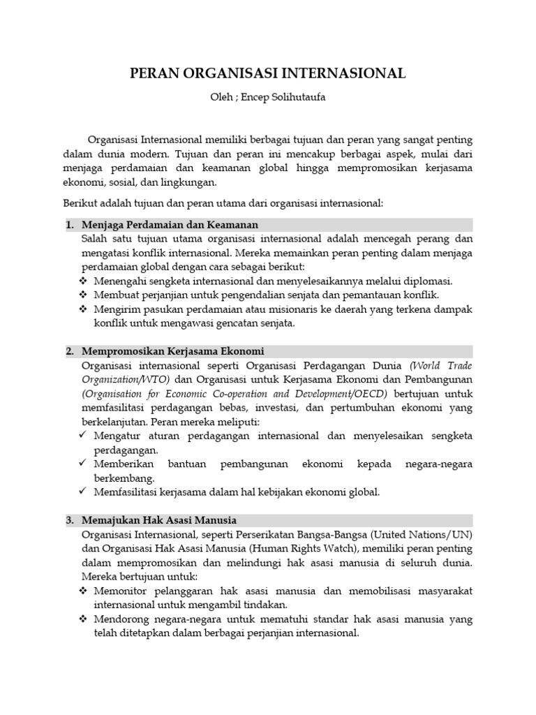 PERAN ORGANISASI INTERNASIONAL 2024 | PDF