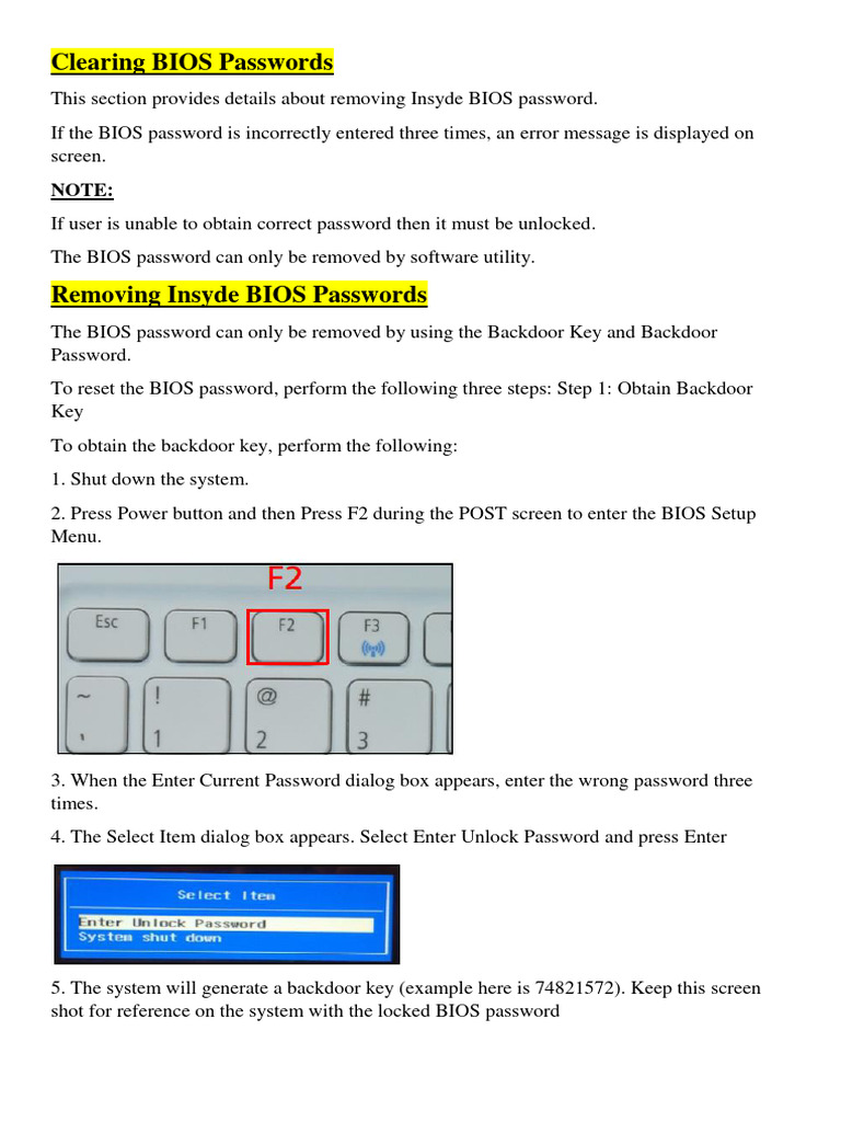 Clearing BIOS Passwords | PDF