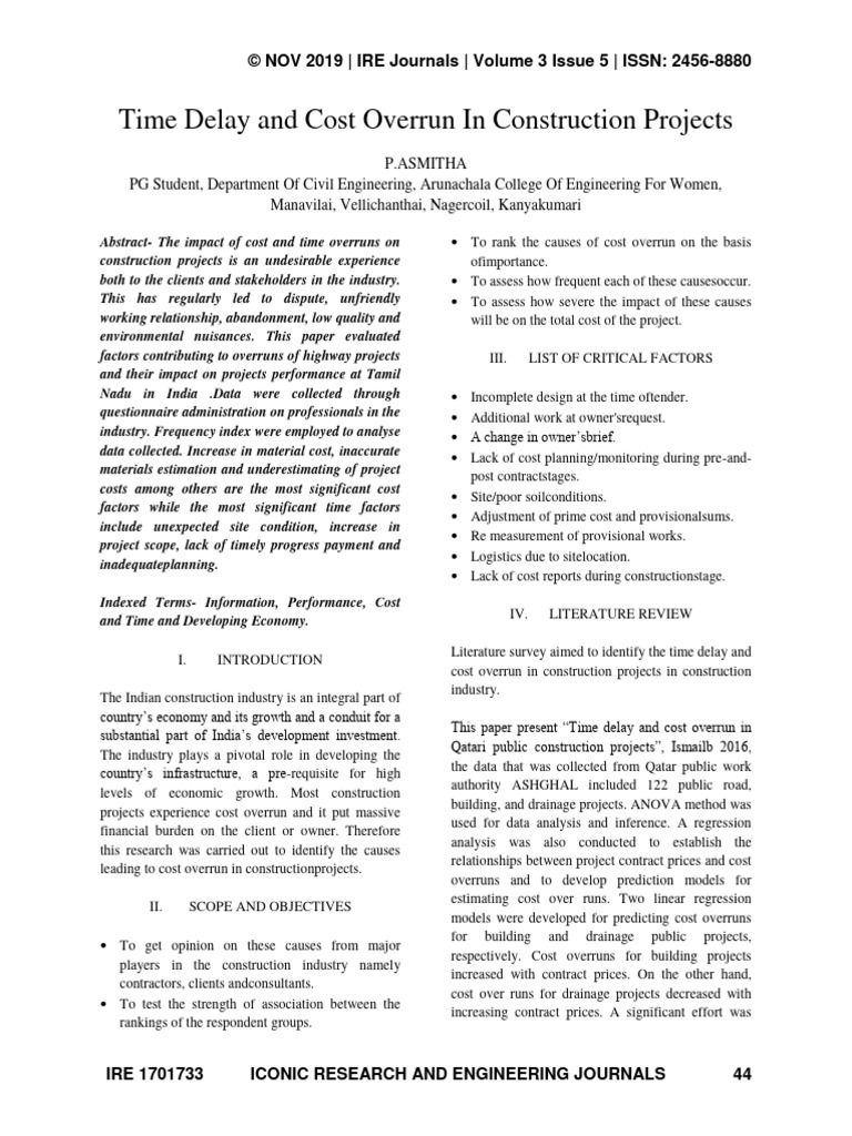 5 Time Delay and Cost Overrun in Construction Projects | PDF ...