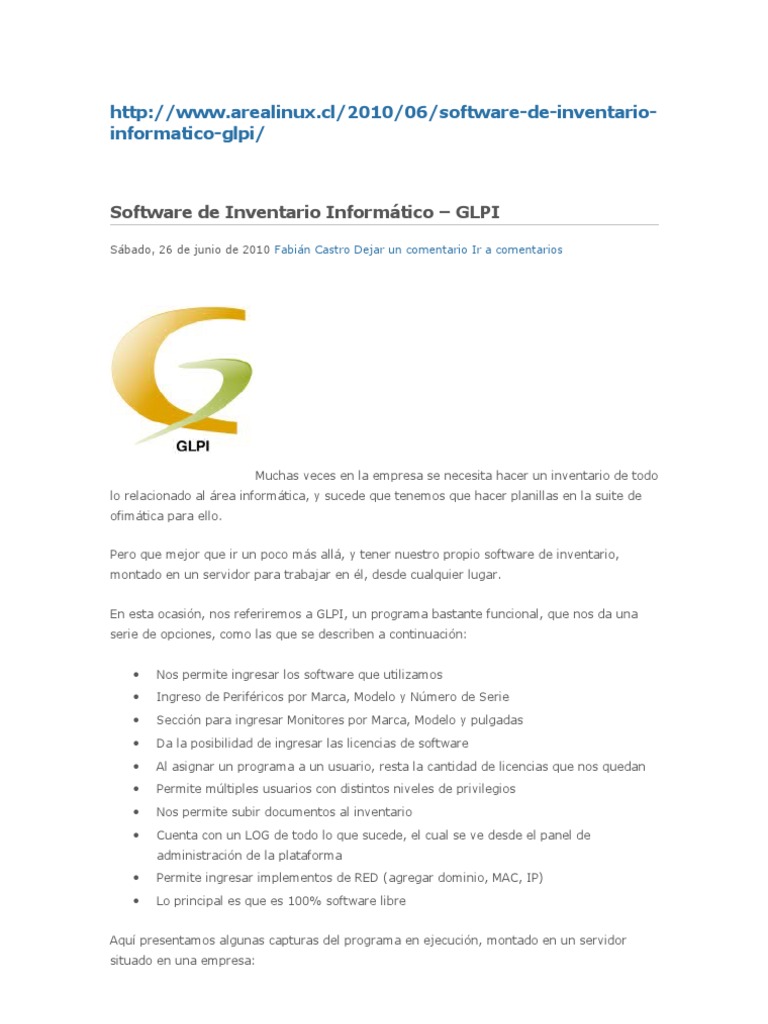 GLPI: Software Libre para Inventario IT | PDF