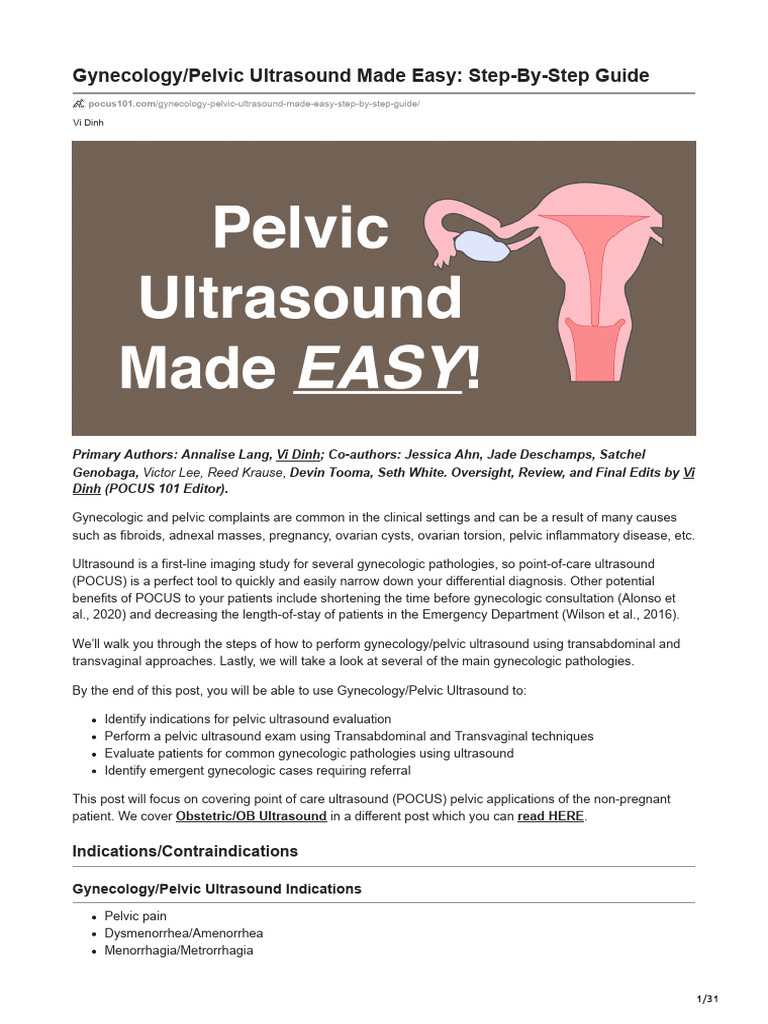 Gynecology Pelvic Ultrasound Guide | PDF | Medical Ultrasound | Ovarian ...