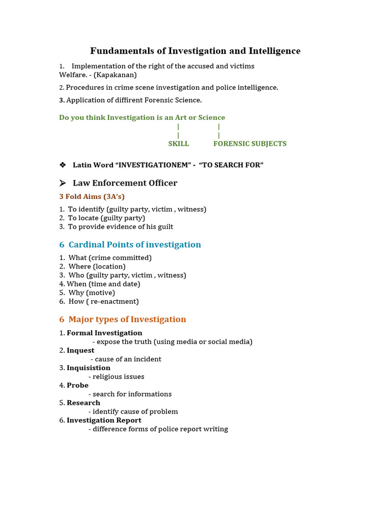 Fundamentals of Investigation and Intelligence | PDF | Crimes | Crime ...