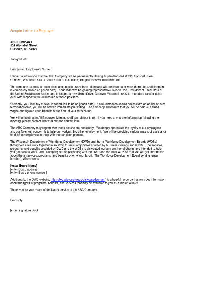 Employee Layoff Notification Letter | PDF | Employment | Layoff