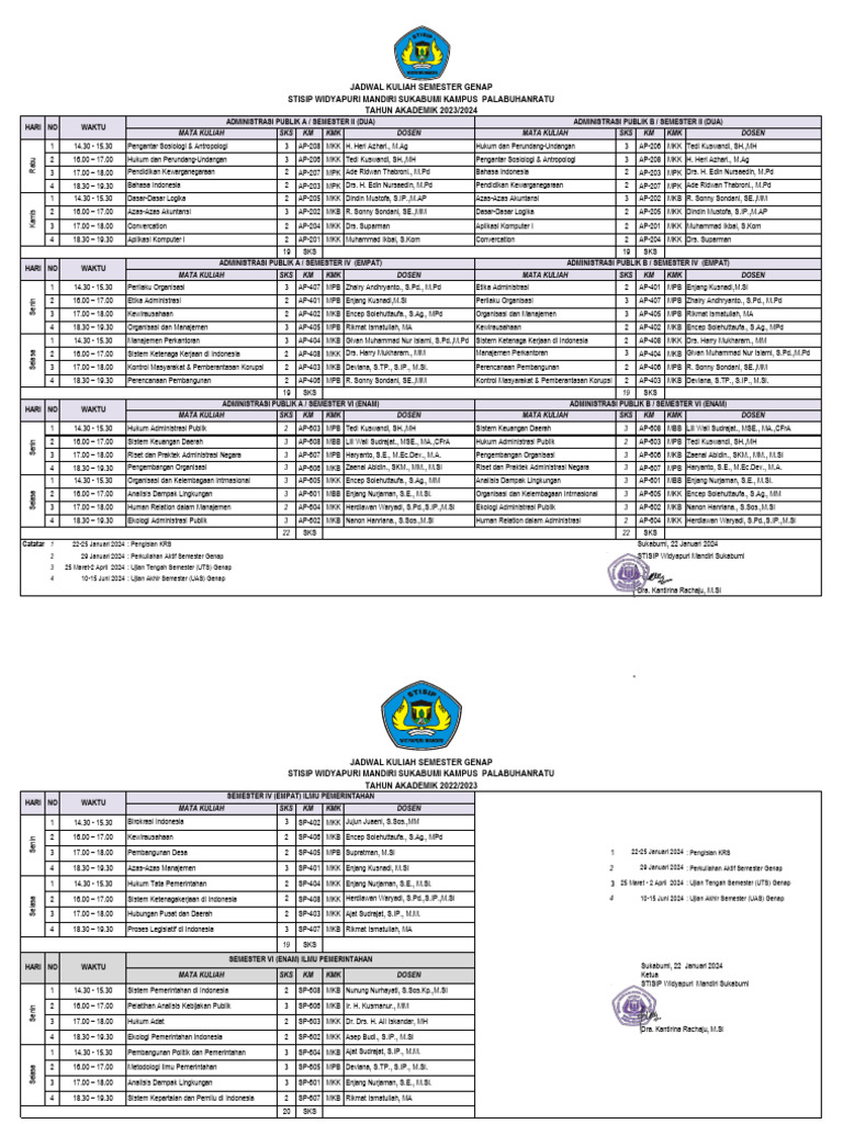 JADWAL KULIAH GENAP 2023-2024-FIX | PDF