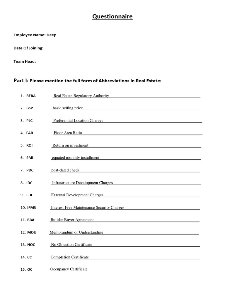 Induction Questionnaire-1 | PDF