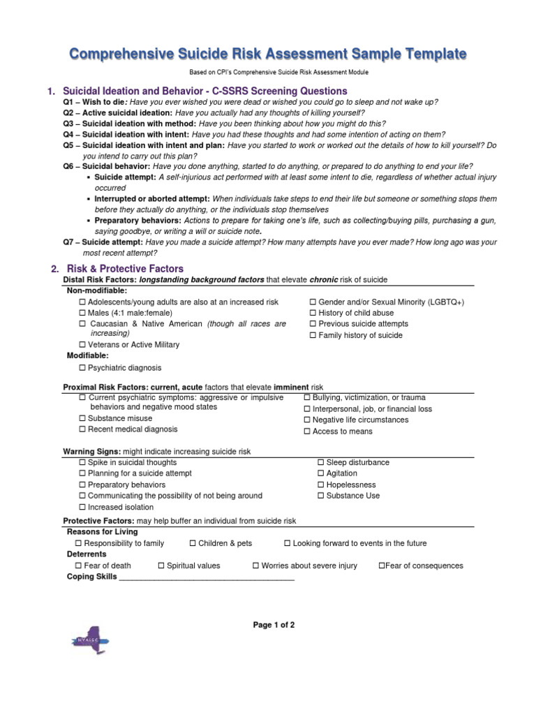 Sample Suicide Risk Assessment | PDF | Suicide | Psychological Trauma