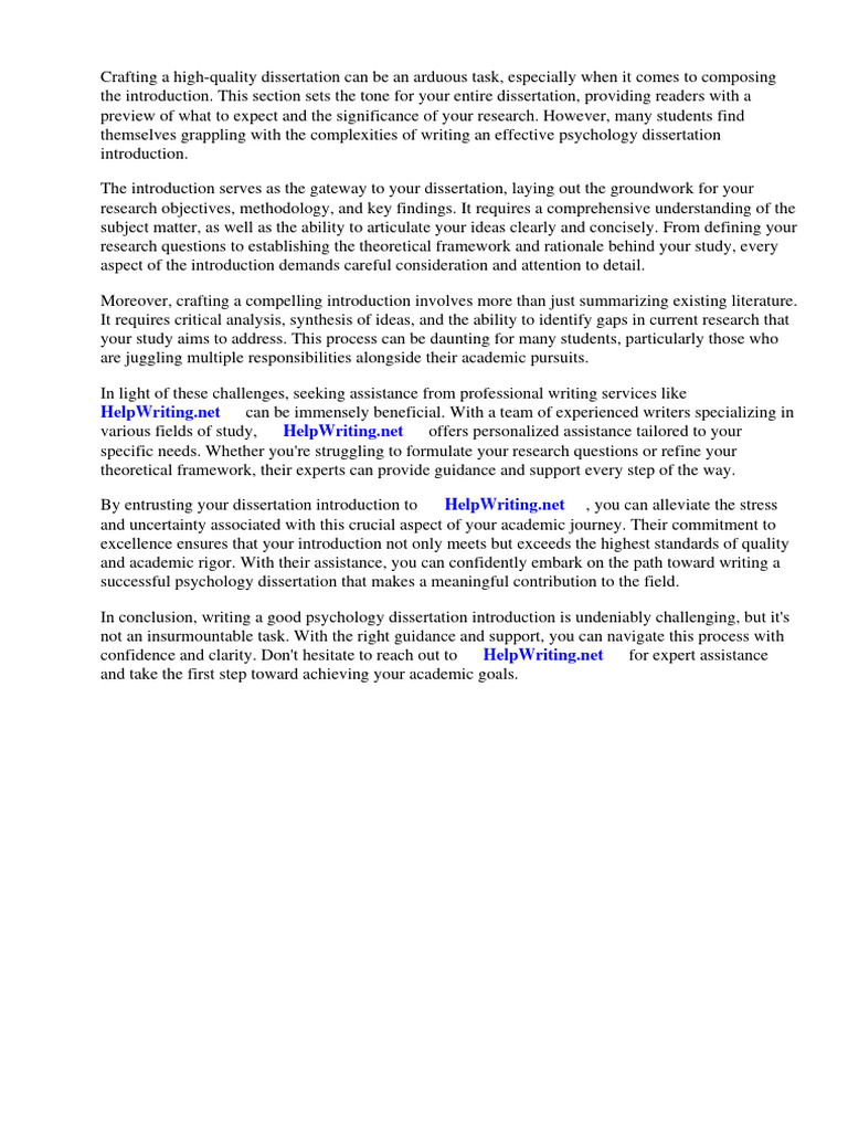 How To Write A Good Psychology Dissertation Introduction | PDF ...