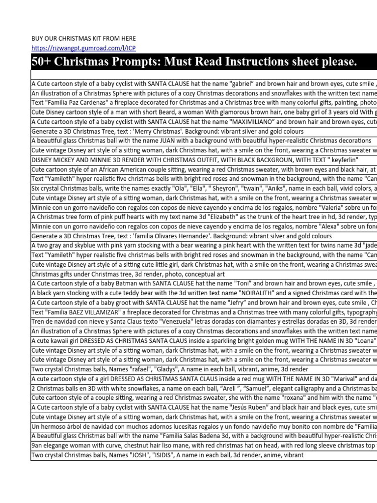 Christmas Names and Prompts Collection | PDF | Santa Claus