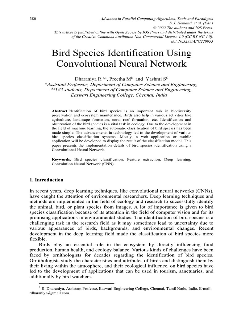 Bird Species Identification Using Convolutional Ne | PDF | Artificial Neural Network | Deep Learning