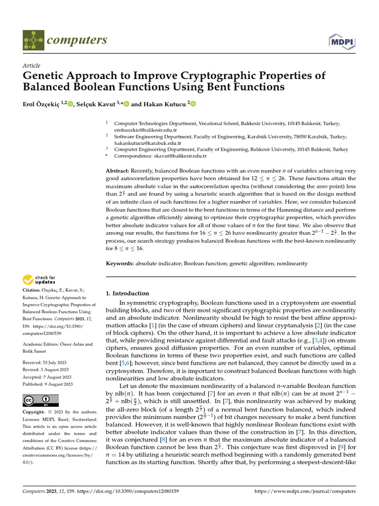 Genetic Approach To Improve Cryptographic Properties of | PDF | Genetic ...