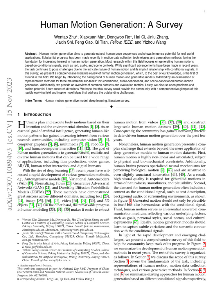 Human Motion Generation_A Survey_202311 | PDF | Applied Mathematics