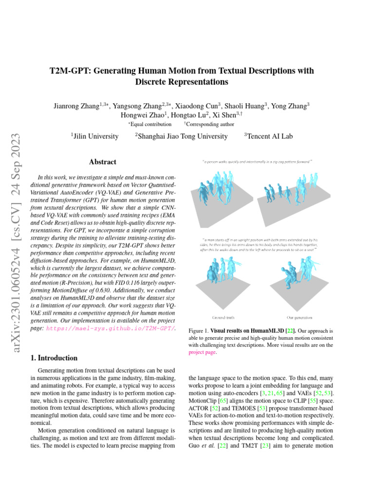 T2M-GPT - Generating Human Motion From Textual Descriptions | PDF | Applied Mathematics ...
