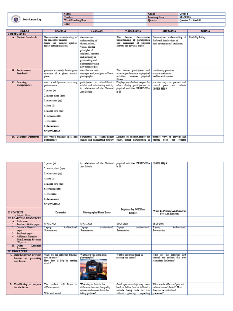 DLL Mapeh Q3 W8 | PDF | Learning