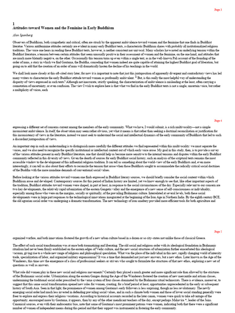 Attitudes To Women and The Feminine in Early Buddhism - Sponberg | PDF ...