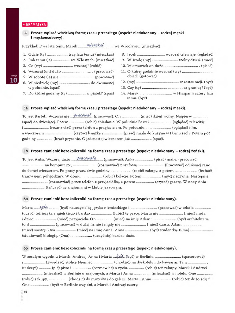 Czas Przeszły Zadanie Domowe | PDF