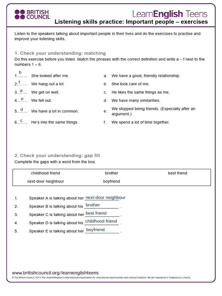 Listening Skills: Important People Exercises | PDF | Cognitive Science ...