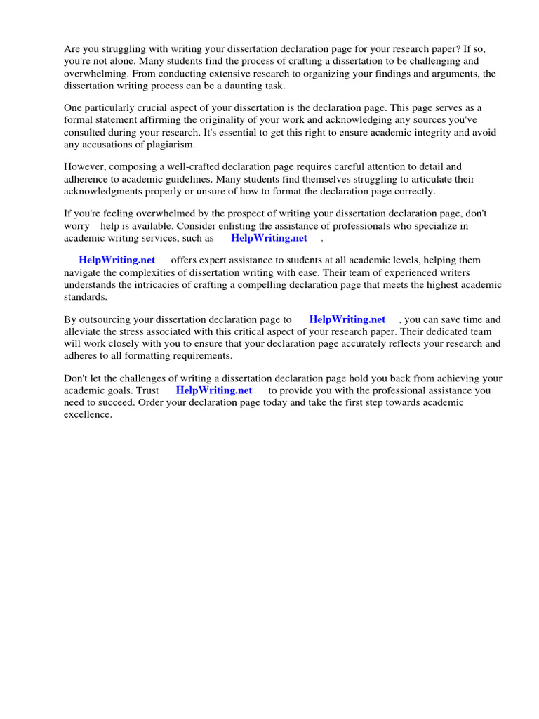 Declaration Page for Research Paper Dissertation | PDF | Thesis ...