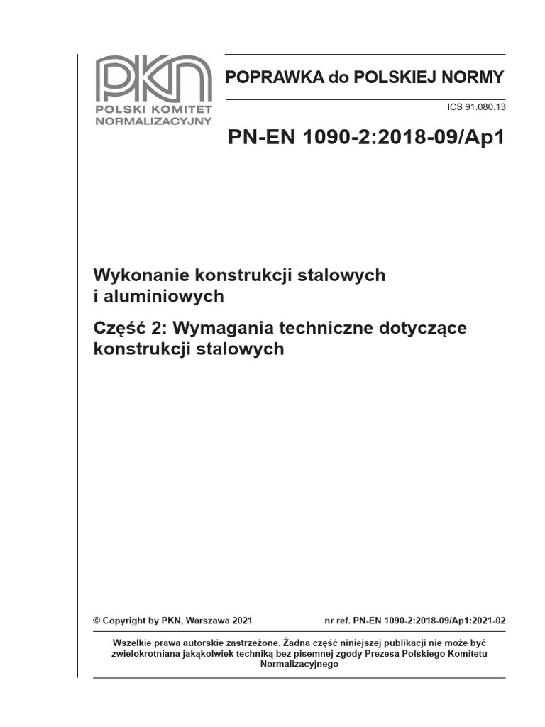 PN-EN 1090-2:2018-09/ap1: Poprawka Do Polskiej Normy | PDF