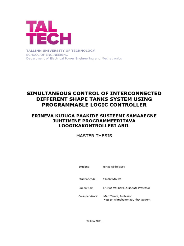 Simultaneous Control of Interconnected Different Shape Tanks System Using Programmable Logic ...