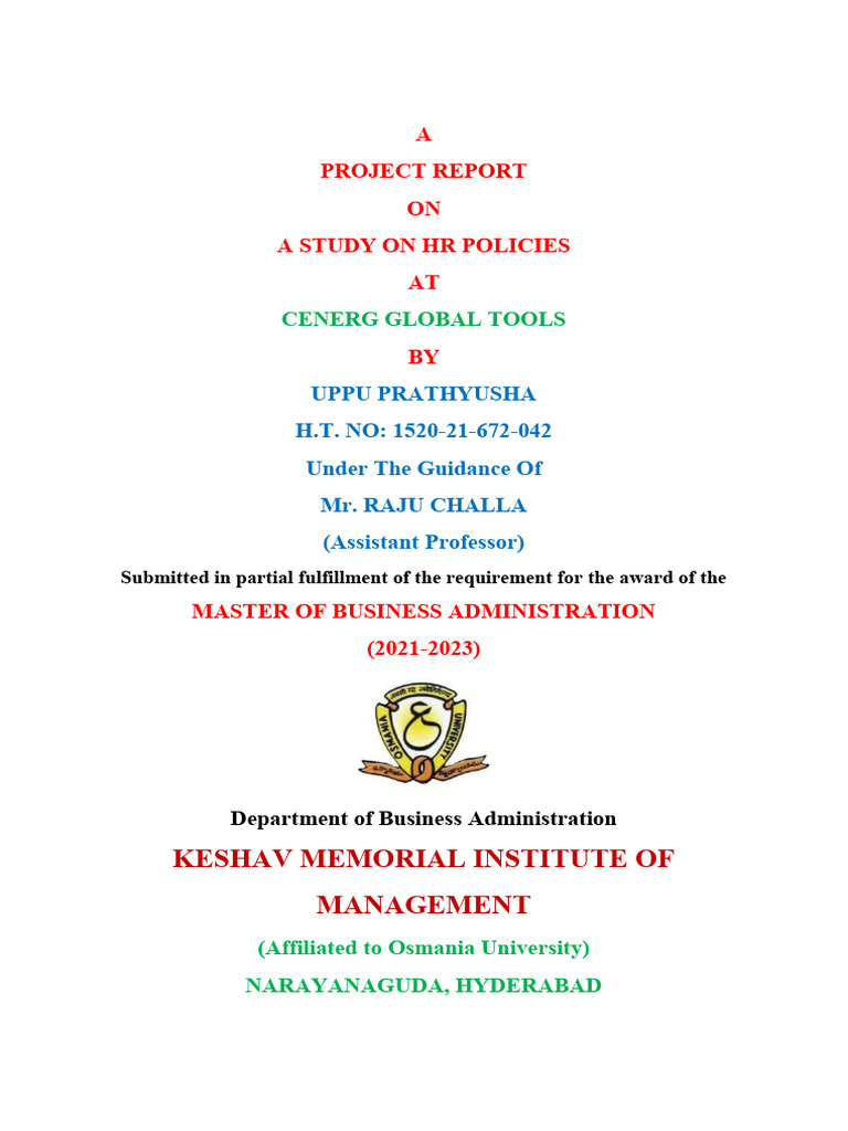 A Project Report ON A Study On HR Policies AT: Keshav Memorial Institute of Management | PDF ...
