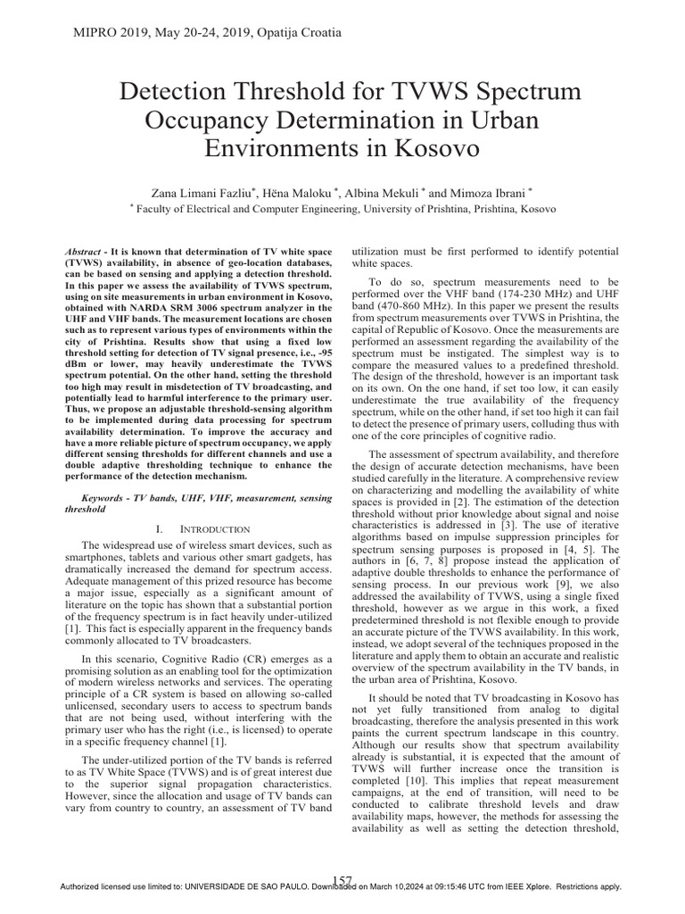 005 Detection Threshold For TVWS Spectrum Occupancy Determination in ...