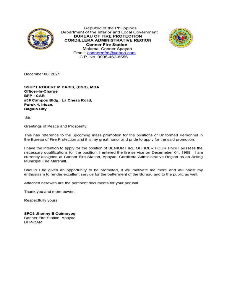 BFP-Application Letter Fire Chief | PDF