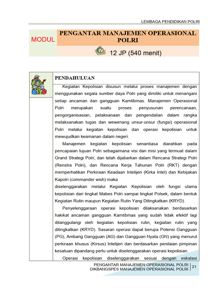 Modul 1. Pengantar Manajemen Operasional Polri (Mop) | PDF