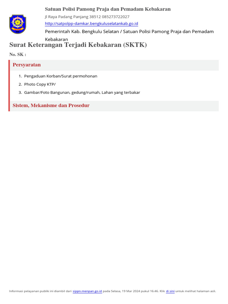 Unduh Standar Pelayanan - Surat Keterangan Terjadi Kebakaran (SKTK) | PDF | Teknologi & Rekayasa