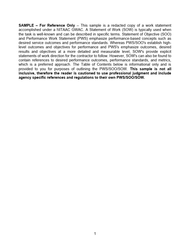 SAMPLE - For Reference Only - This Sample Is A Redacted Copy of A Work Statement | PDF ...