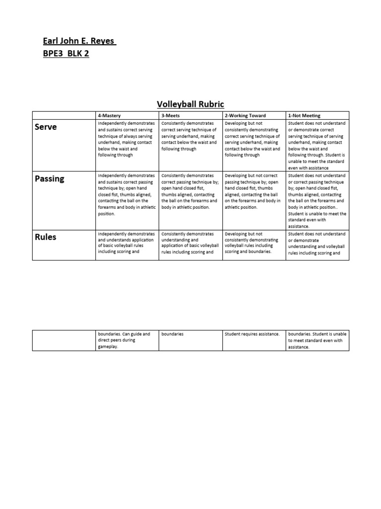 Rubrics | PDF | Volleyball | Ball Games