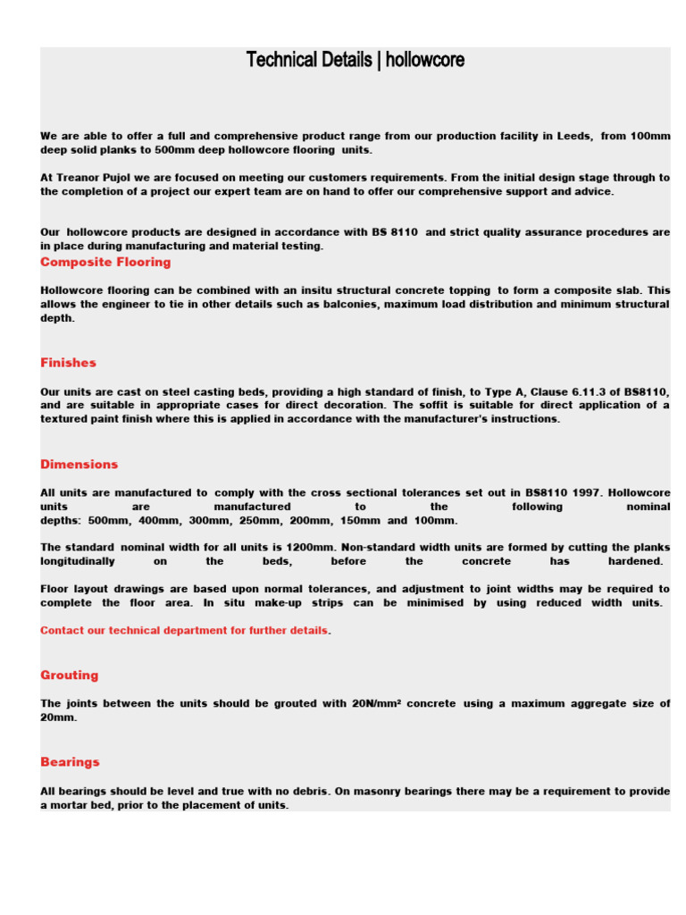 Technical Details Hollowcore | PDF | Concrete | Engineering Tolerance