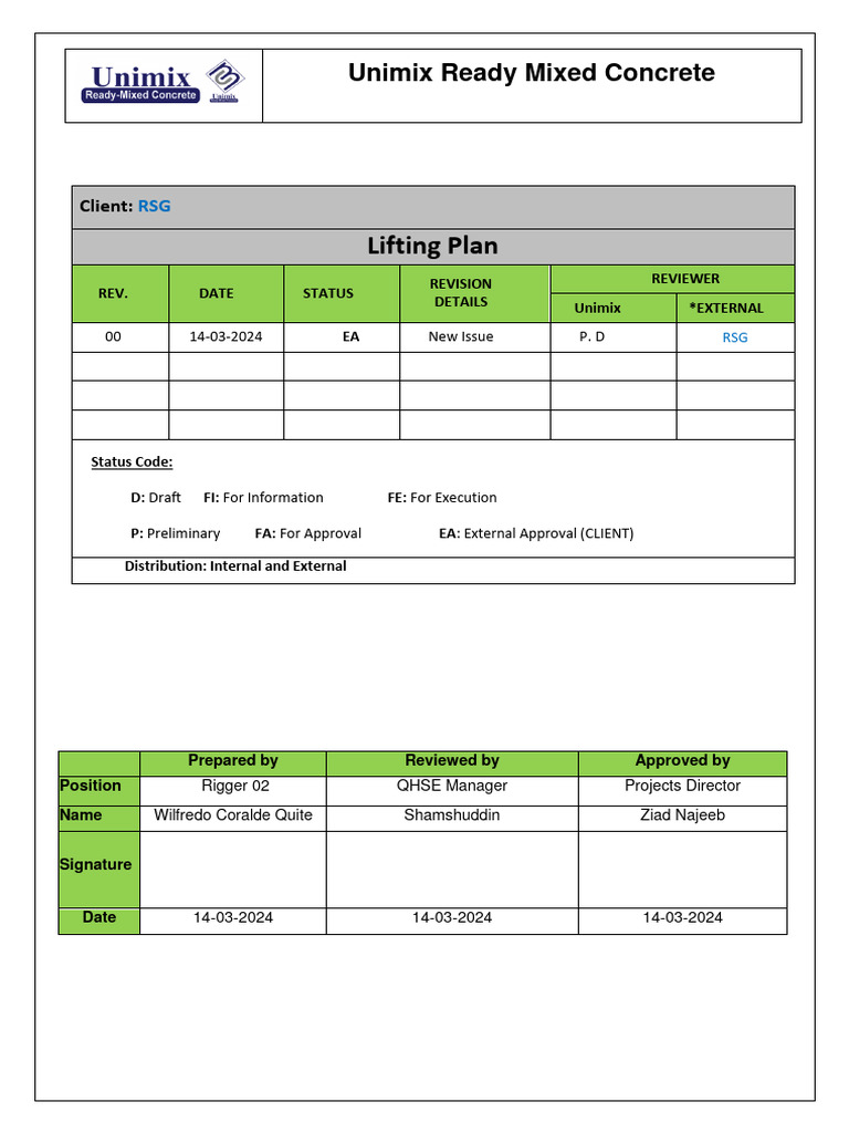 Crane Lifting Plan for Unimix Project | PDF | Crane (Machine)
