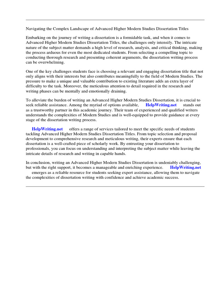 Advanced Higher Modern Studies Dissertation Titles | PDF | Thesis ...