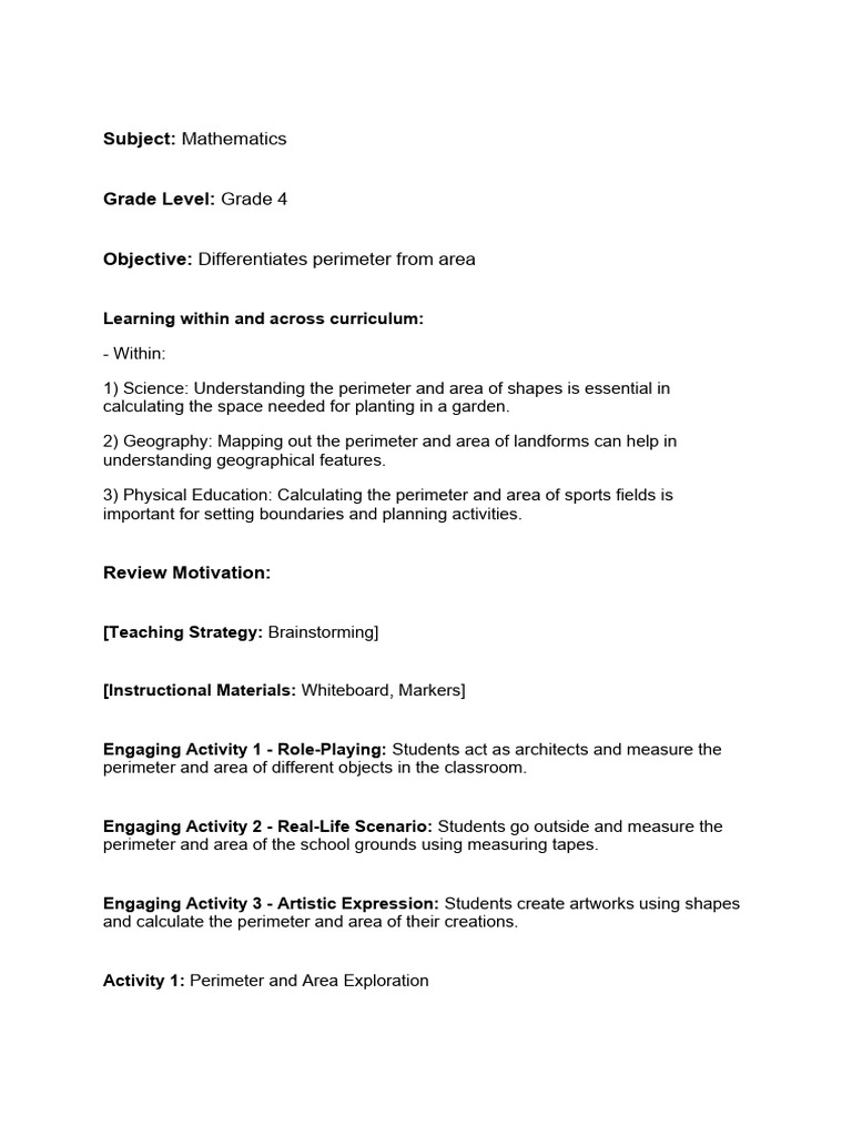 Lesson Plan-8 | PDF | Area | Physical Education