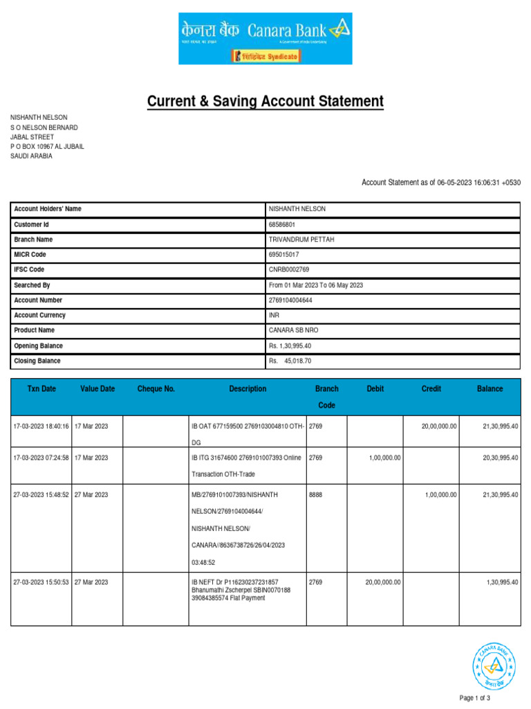 Canara Bank Statement | Download Free PDF | Phishing | Financial Technology
