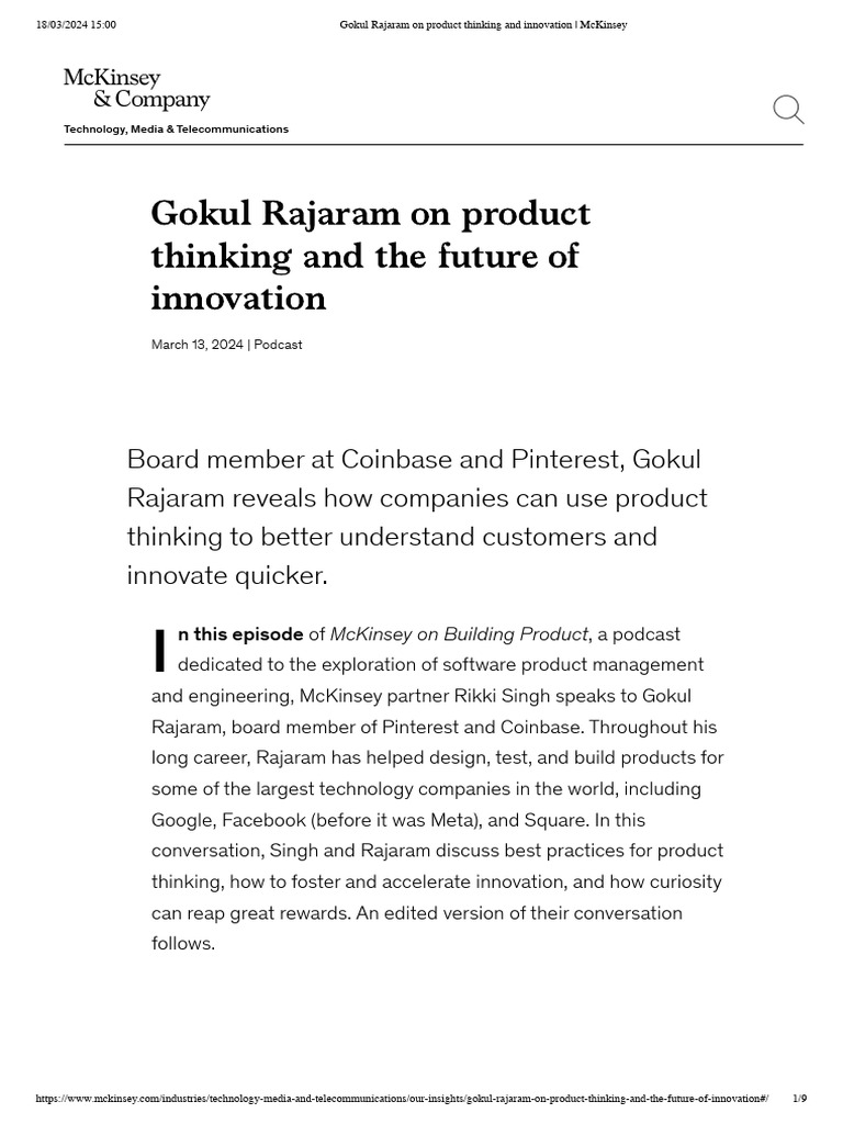 Gokul Rajaram On Product Thinking and Innovation - McKinsey | PDF ...