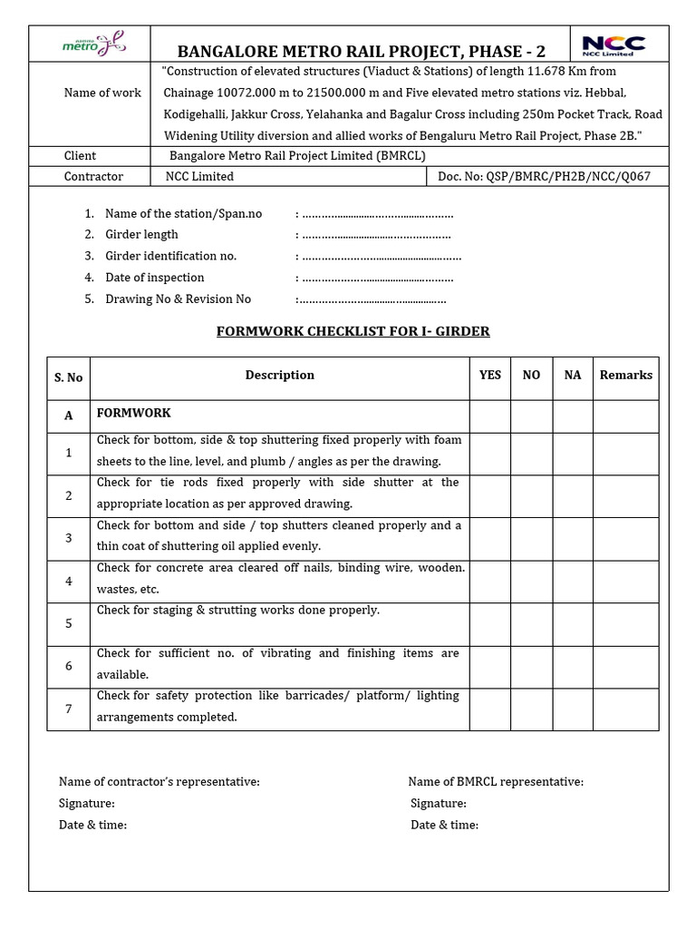 I Girder Checklist Pkg-2 | PDF | Concrete | Building Engineering