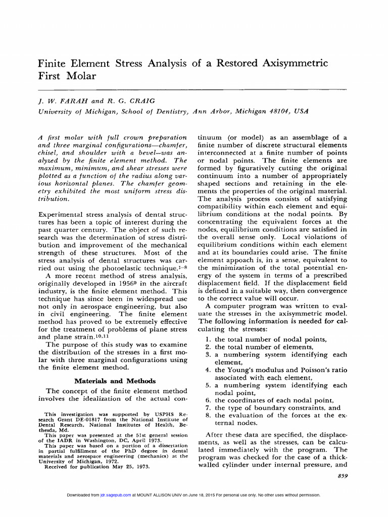 Finite Element Stress Analysis of a Restored Axisymmetric | PDF | Young's Modulus | Stress ...