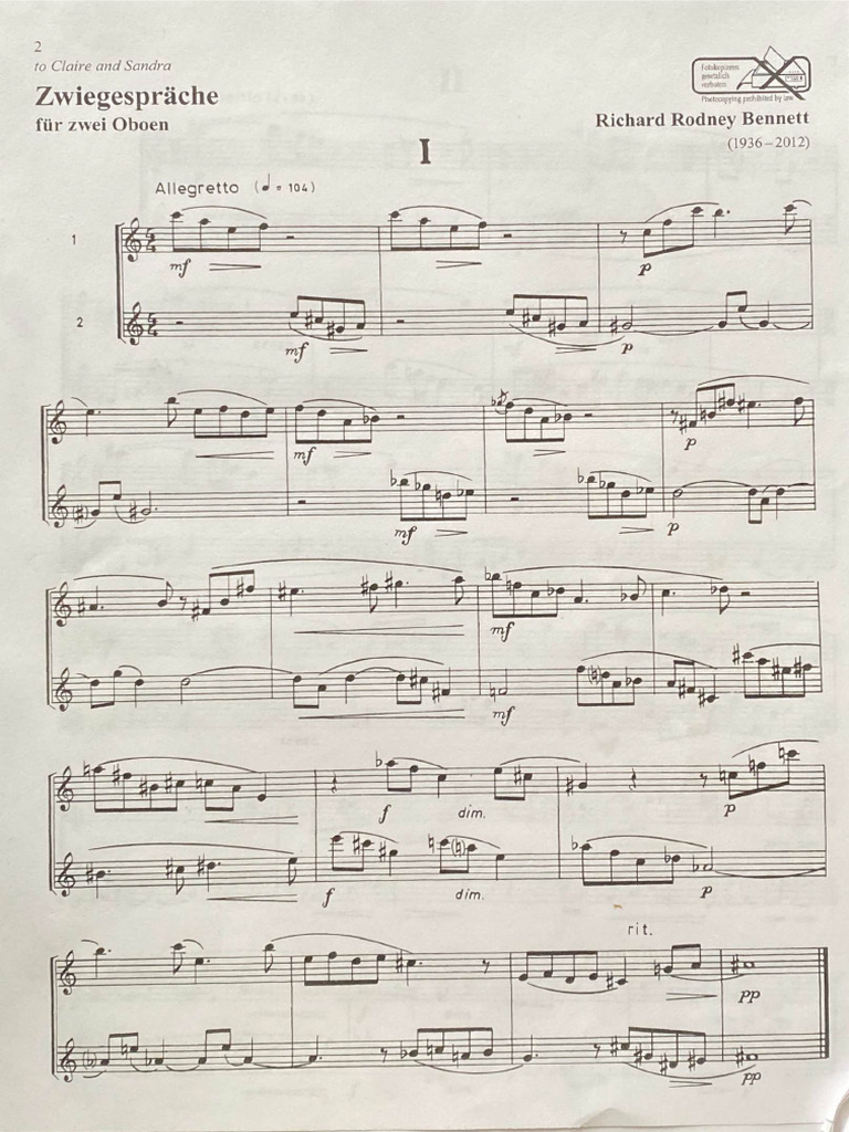 Bennett, Richard Rodney - Conversaciones 2 Oboes | PDF