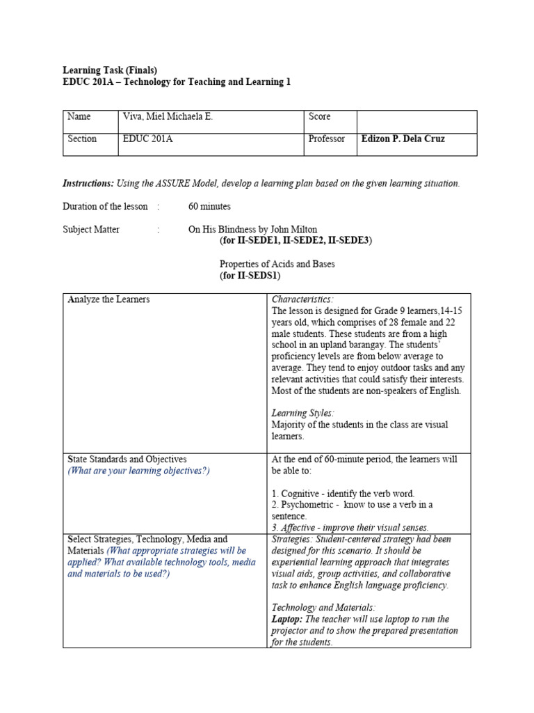 Learning Task Finlas EDUC 201a | PDF | Learning | Teachers