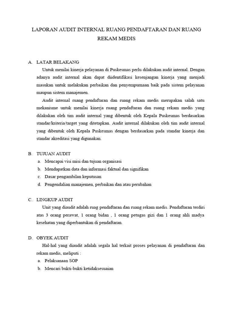 Laporan Audit Internal Pendaftaran Dan Rekam Medis | PDF