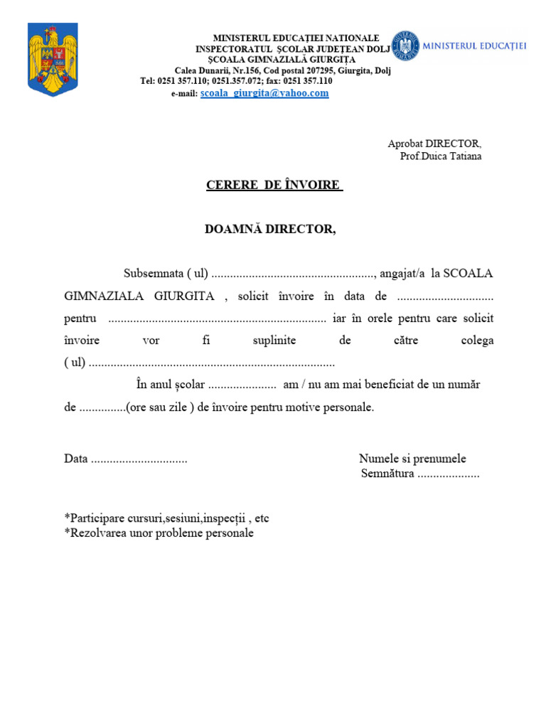 Cerere de Invoire Profesor | PDF