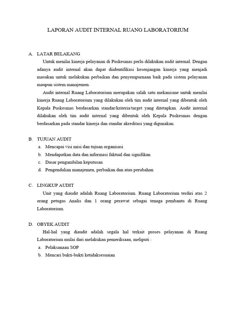 Laporan Audit Internal Unit Laboratorium Pdf
