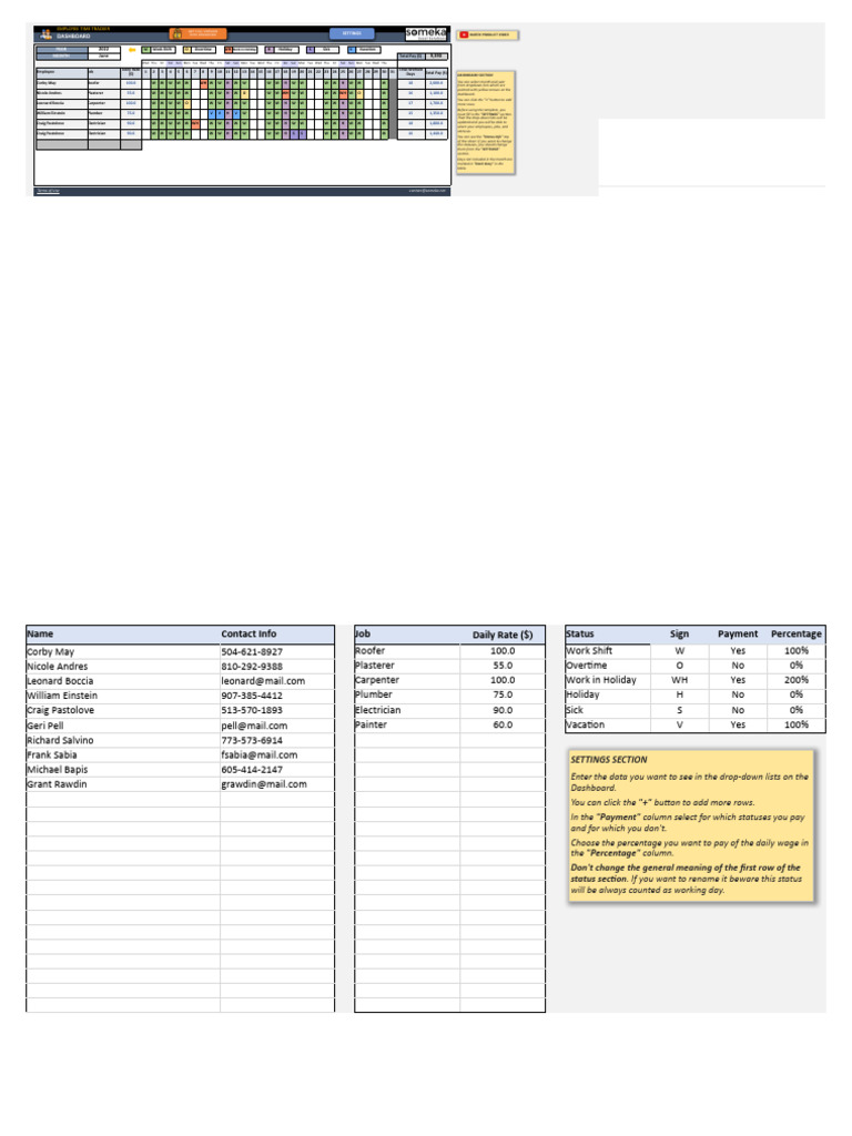 Employee Time Tracker Someka Excel Template V12 Free Version | PDF ...