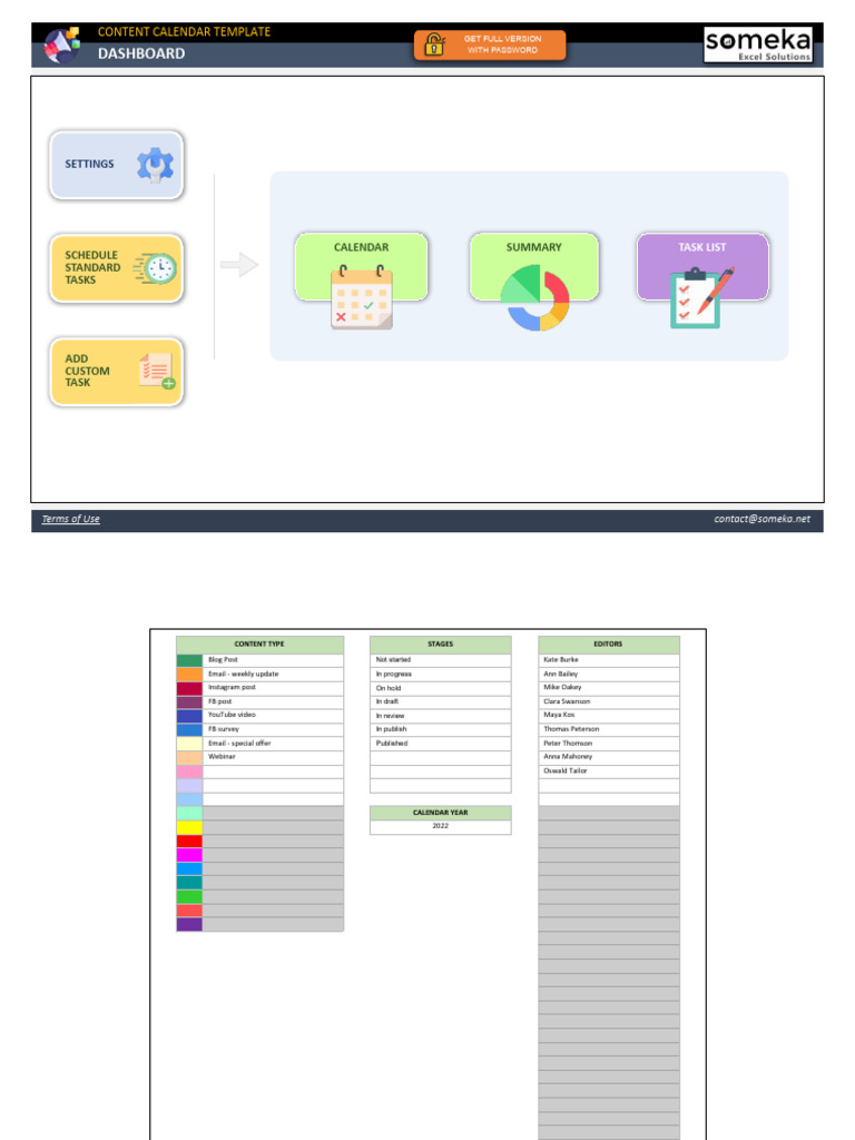 Content Calendar Template Someka Excel V2 Free Version | PDF | Computing | Software