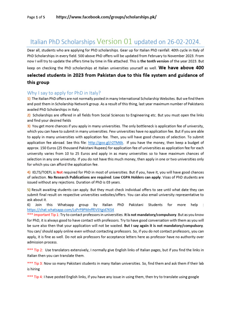 Italian PHD 2024 Version 01 Scholarship Network | PDF | Doctor Of ...