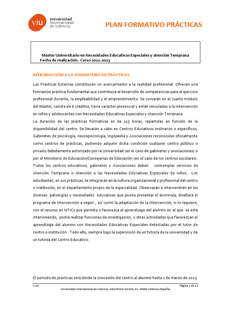 Plan Formativo Prácticas V03 | PDF | Evaluación | Aprendizaje