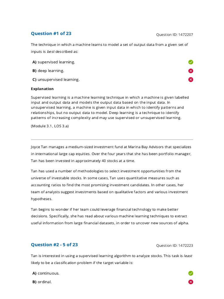 Reading 3 Machine Learning - Answers | PDF | Machine Learning | Support ...
