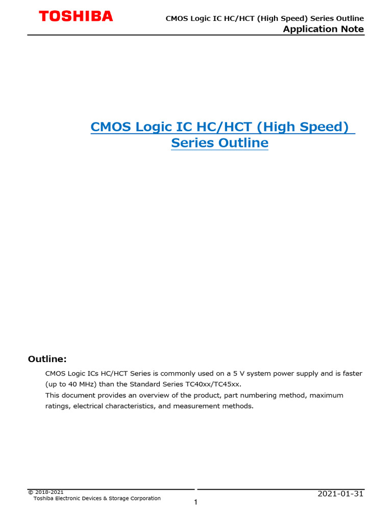Toshiba HC-HCT Logic Series Outline | PDF | Logic Gate | Cmos