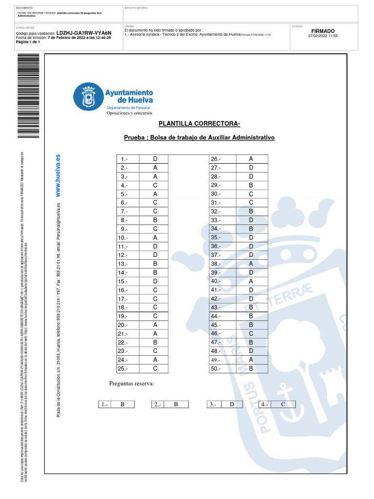 Plantilla Correctora Auxiliar Administrativo | PDF